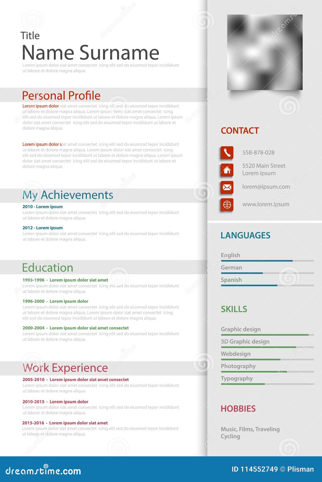 Professional Personal Resume Cv with Light Gray Stripes Template Stock ...