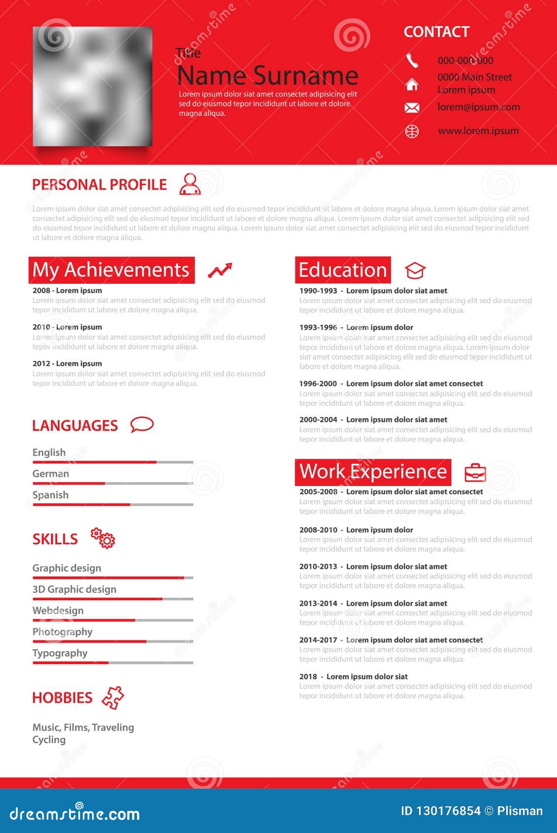 Personal Resume Template. Artistic Profile, Professional CV Forms And ...
