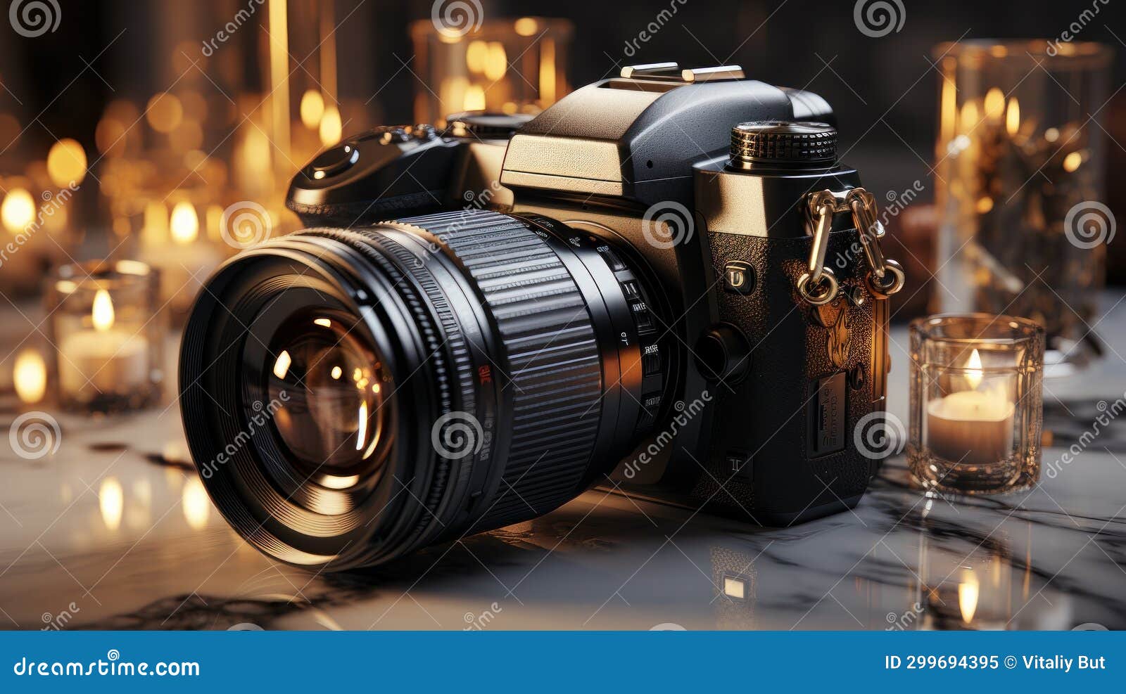 Professional Photo Camera in Studio Decor Closeup, AI Stock Image ...