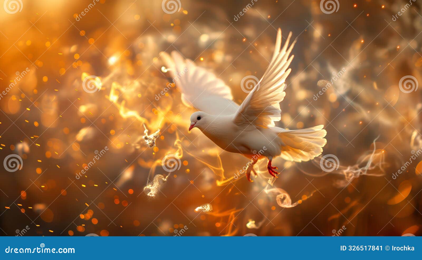 White Dove Flying Near Volcano Eruption with Fire and Ashes Stock Image ...