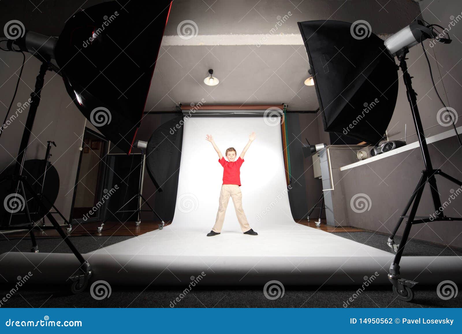 Professional Photo Studio Boy Standing Stock Photo - Image of equipment ...