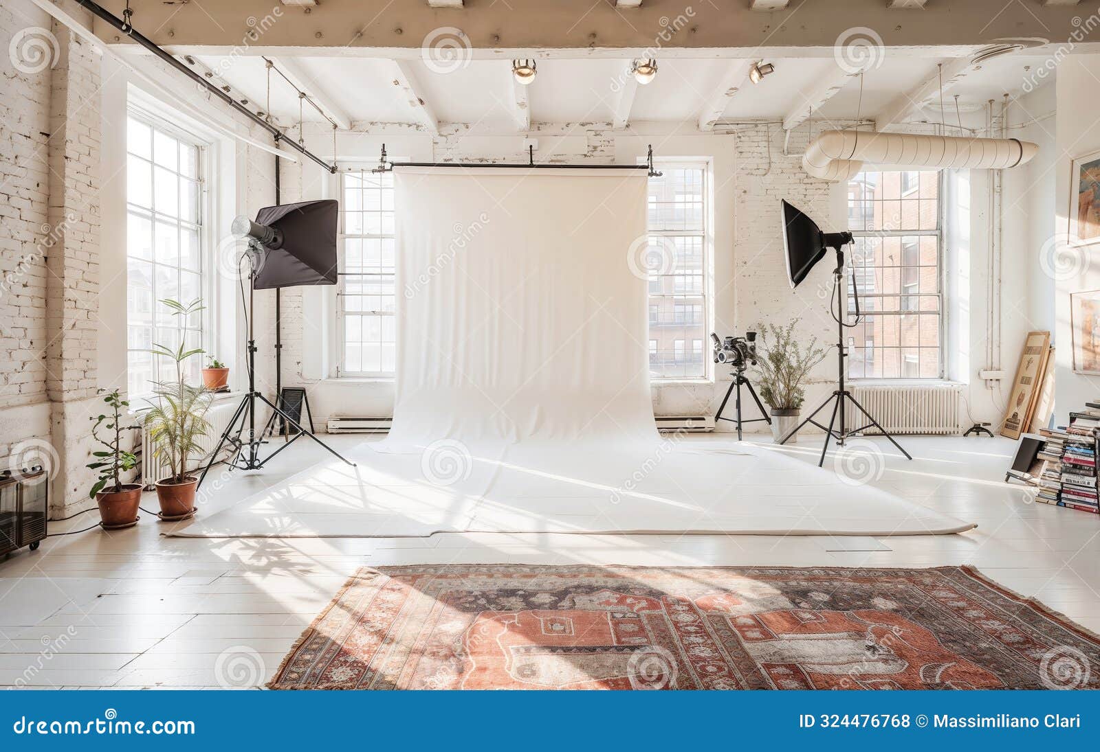 Professional Photo Studio Interior with Lighting Equipment and Backdrop ...