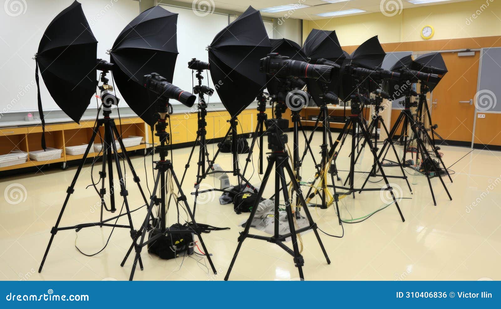 Professional Photo Studio Setup Including Cameras, Tripods, Lighting ...