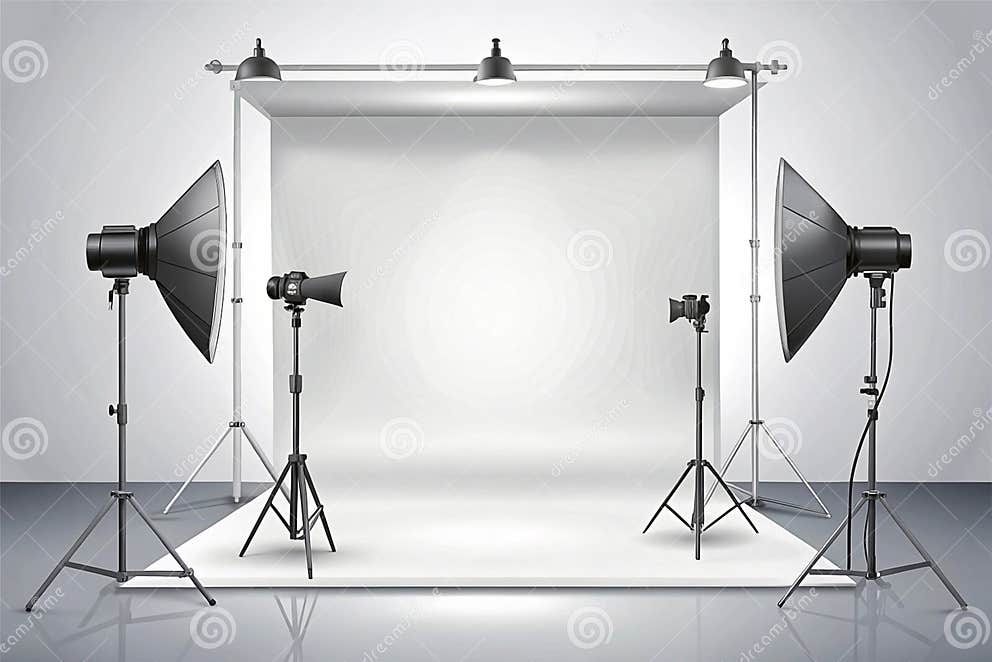 Professional Photo Studio Setup with Lights, Backdrop, and Cameras ...