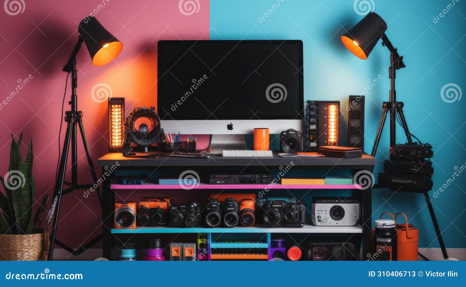 Professional Photo Studio Setup with Tripods, Lighting, Softboxes, and ...