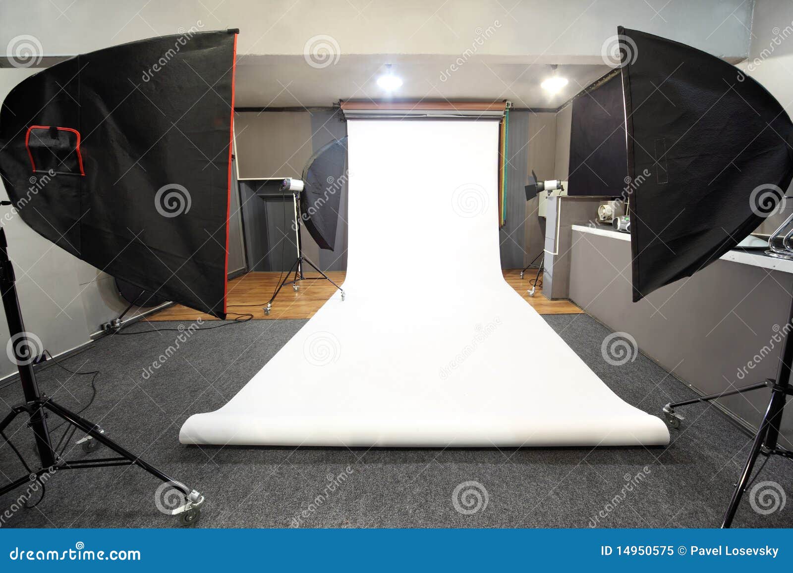 Professional Photo Studio with White Background Stock Image - Image of ...