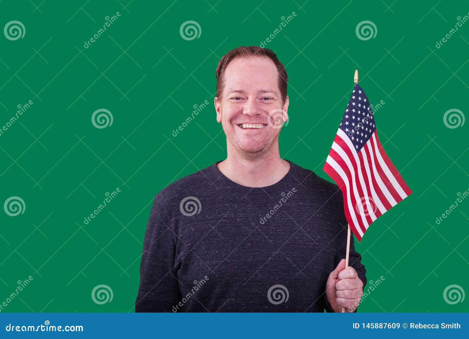 Portrait of Patriotic Adult Man Holding a American Flag Smiling on ...