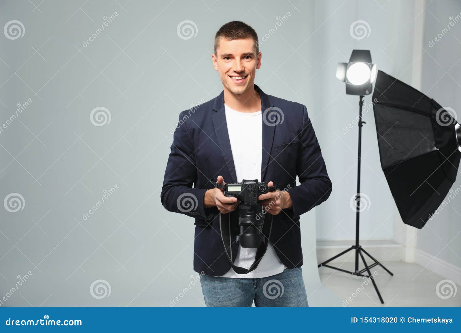 Professional Photographer with Modern Camera Stock Photo - Image of ...