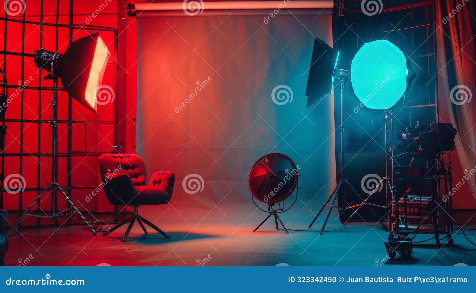 Professional Photography Studio with Red and Blue Lighting Stock Photo ...