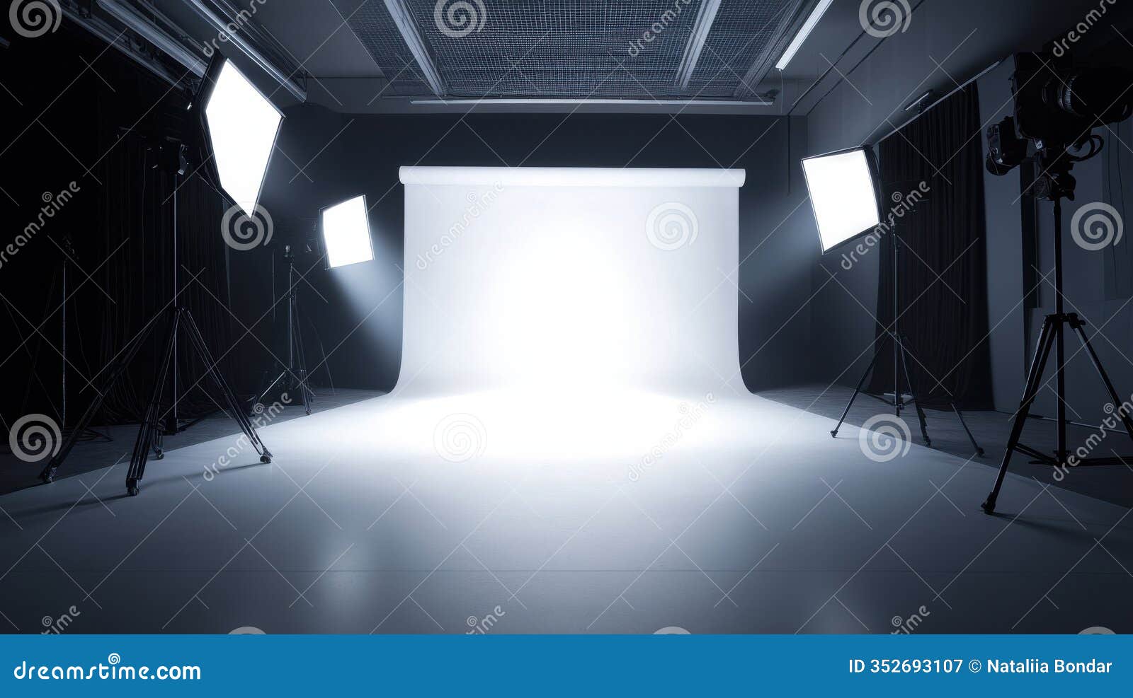Professional Photography Studio Setup with Lighting and a White ...