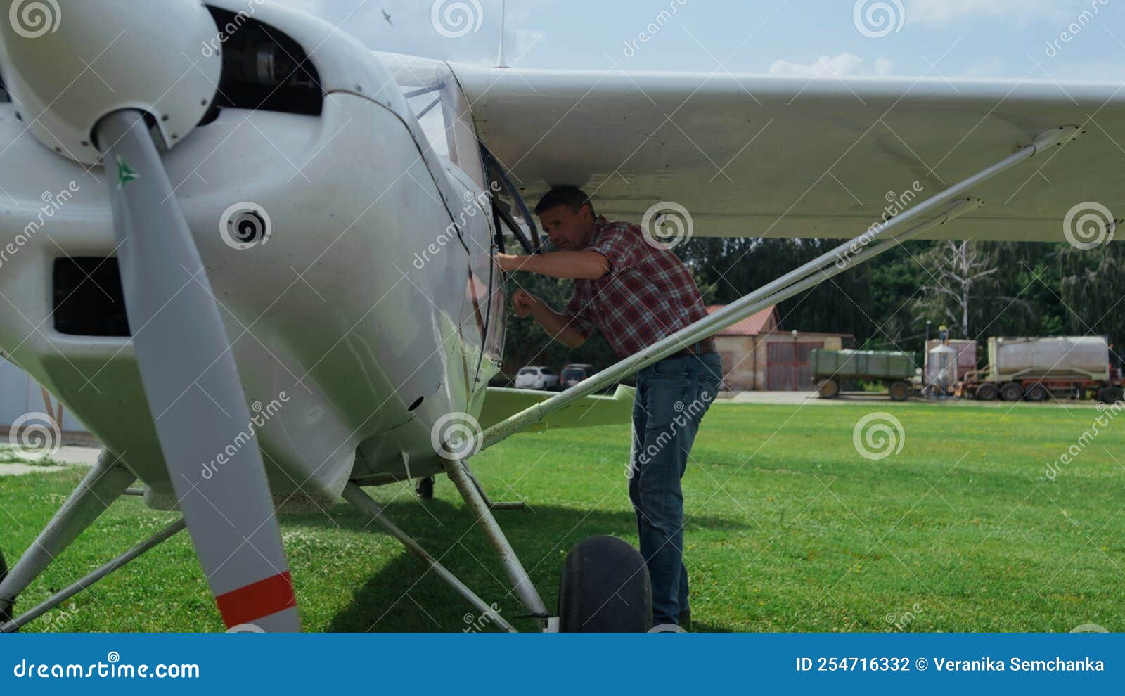 Professional Pilot Airplane Making Preflight Inspection Process ...