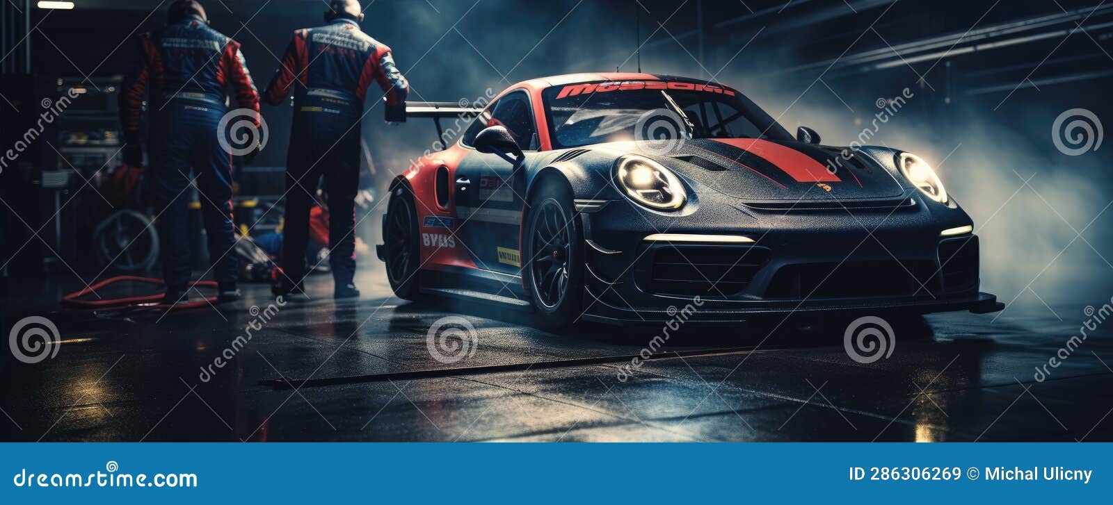 Professional Pit Team or Crew Ready for Car Race Speed Contest Stock ...