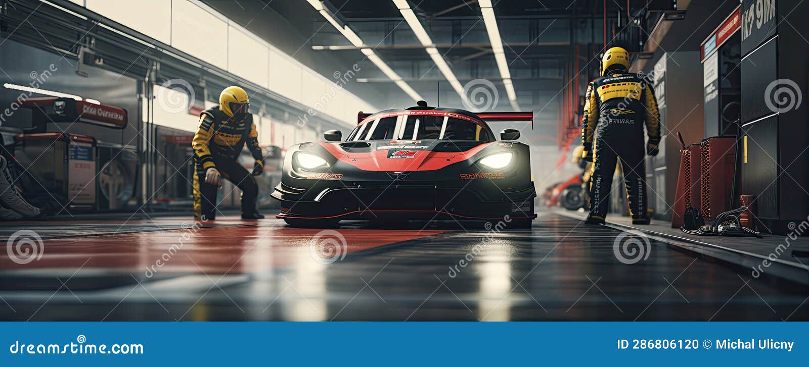 Professional Pit Team or Crew Ready for Car Race Speed Contest Stock ...