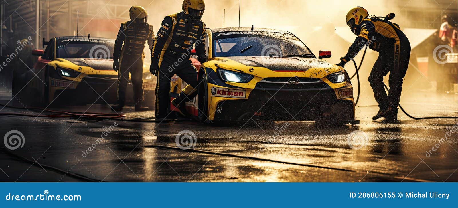 Professional Pit Team or Crew Ready for Car Race Speed Contest Stock ...