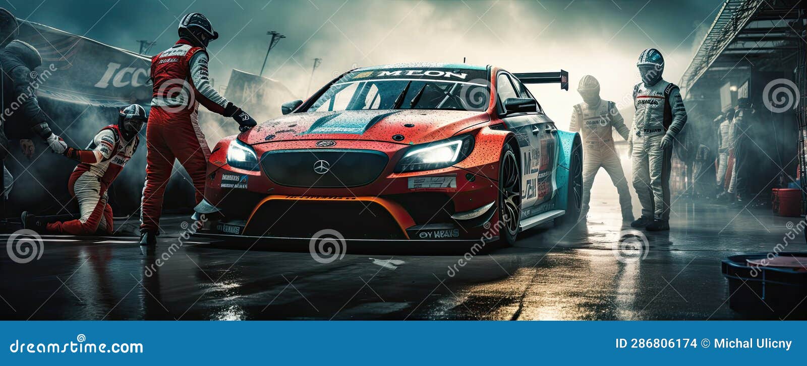 Professional Pit Team or Crew Ready for Car Race Speed Contest Stock ...