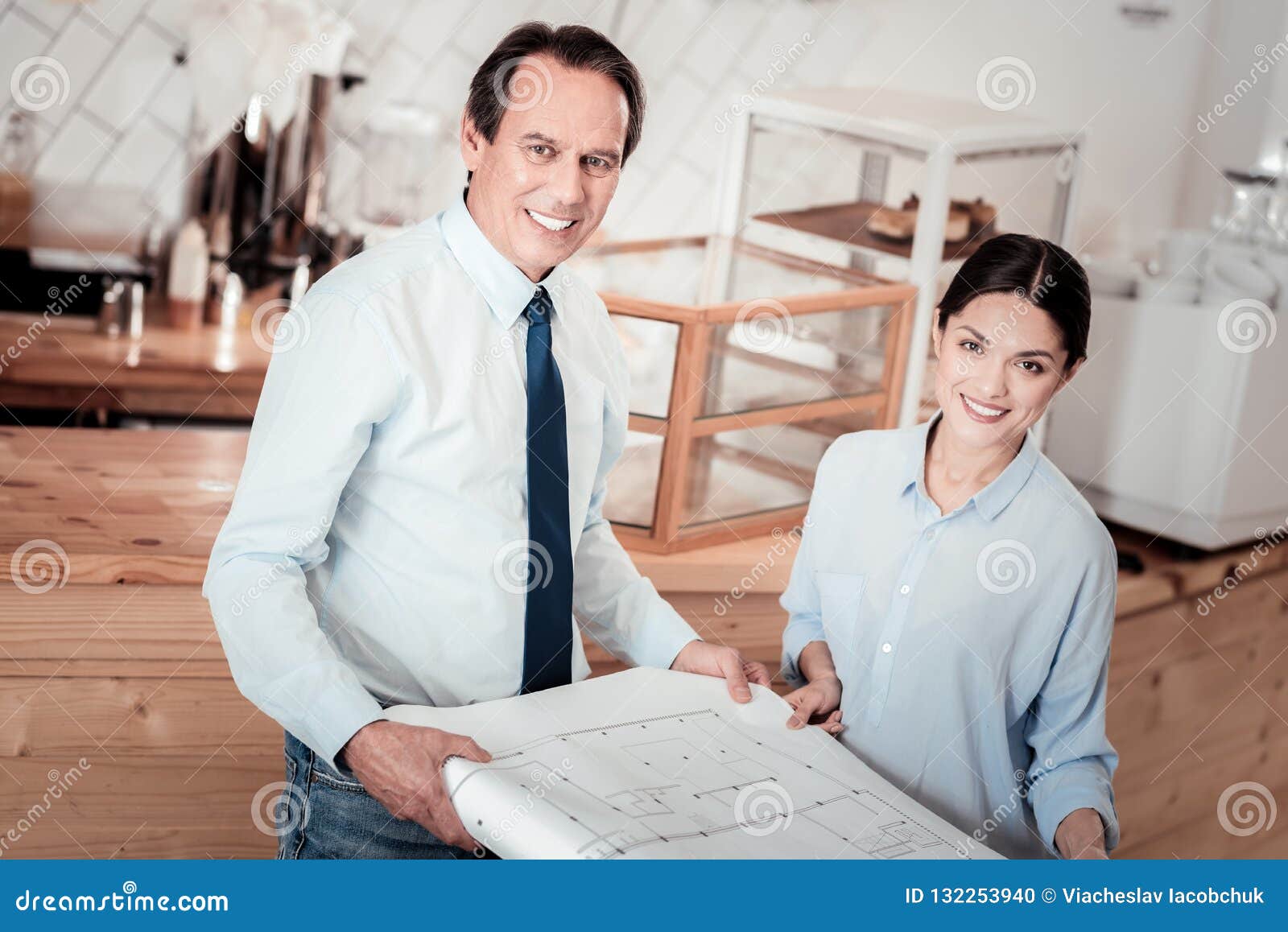 Nice Smart People Holding a Drawing Stock Photo - Image of employer ...