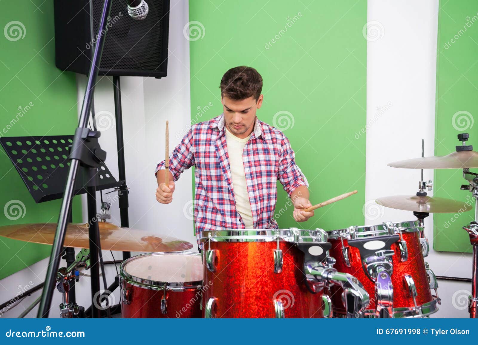 Professional Playing Drums in Recording Studio Stock Photo - Image of ...
