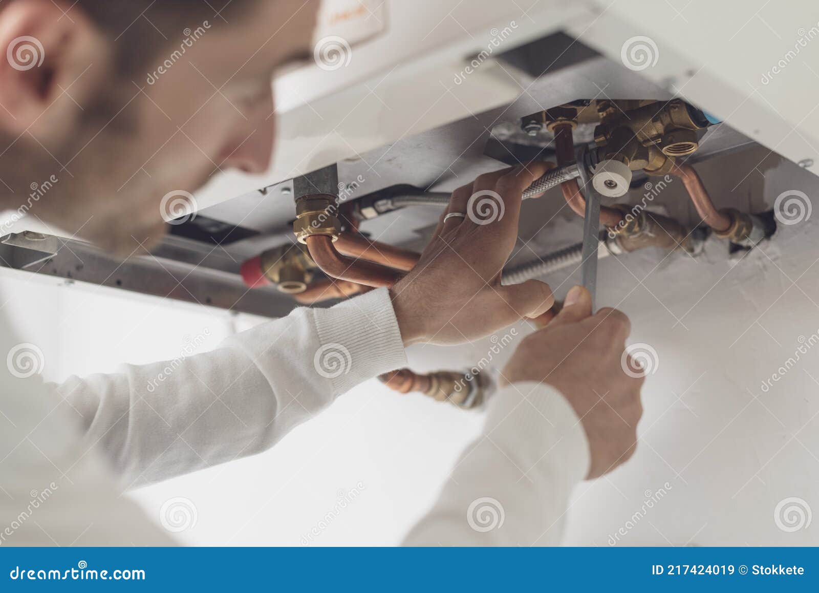 Professional Plumber Checking a Boiler Stock Image - Image of repairing ...