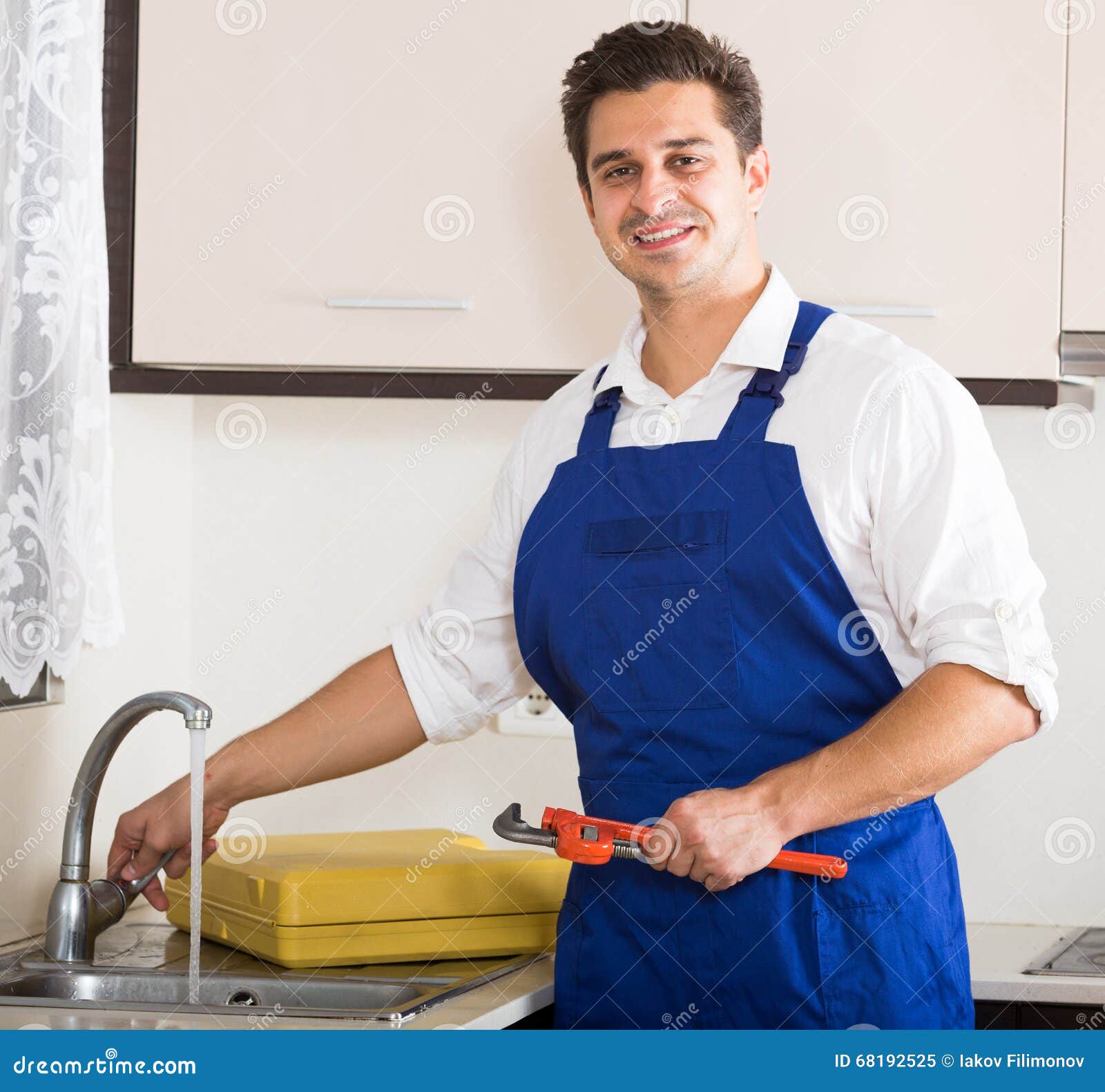Professional Plumber Fixing Problems in Domestic Kitchen Stock Image ...
