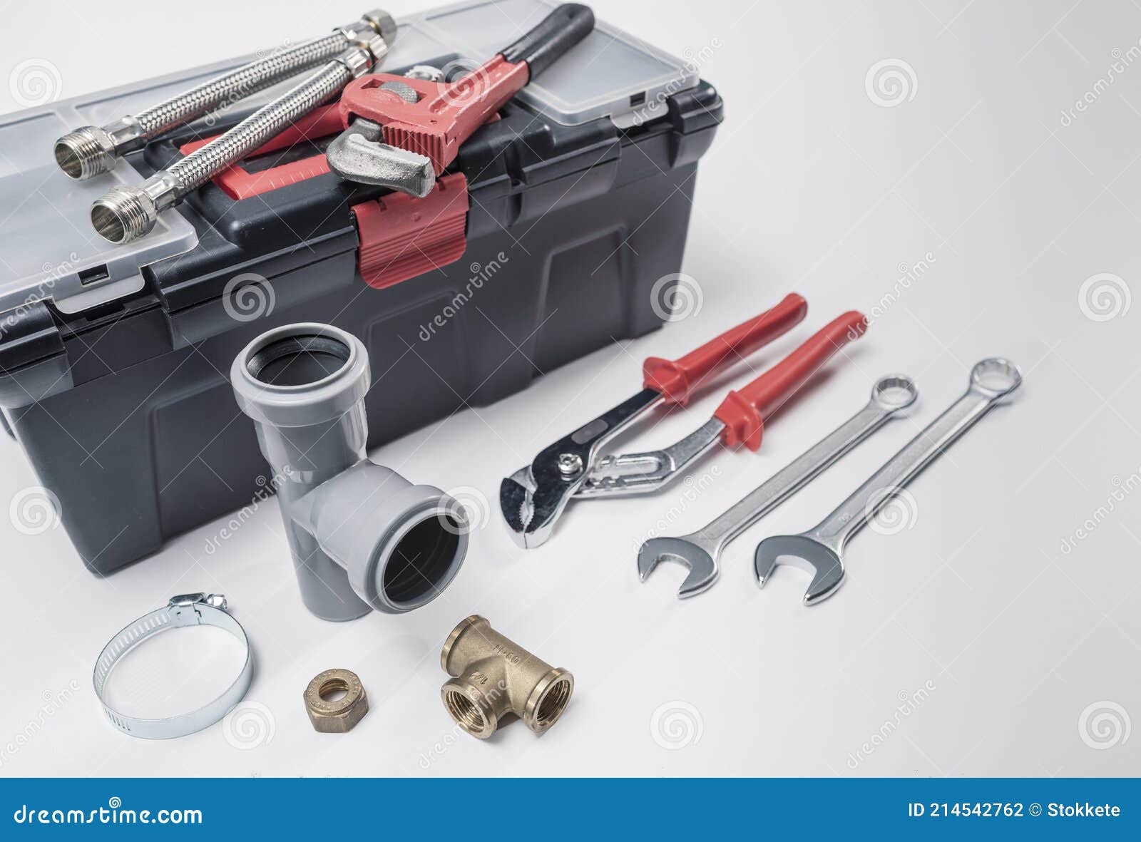Plumber Tools and Toolbox on White Background Stock Photo - Image of ...