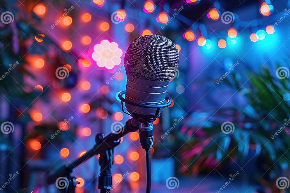 Professional Podcast and Vlogging Setup in Studio Colorful Copy Space ...