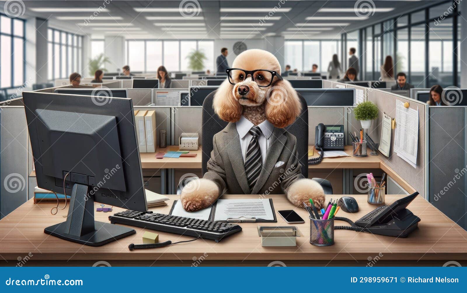 Professional Poodle at Office Desk Stock Illustration - Illustration of ...