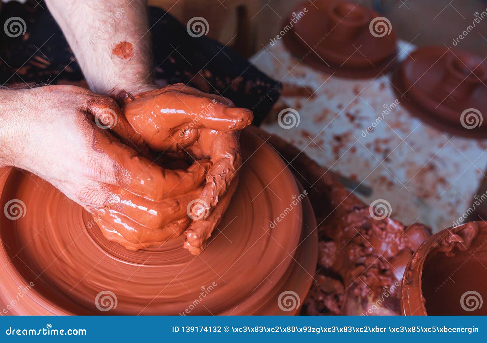 Professional Potter Making Bowl in Pottery Workshop, Studio. Stock ...