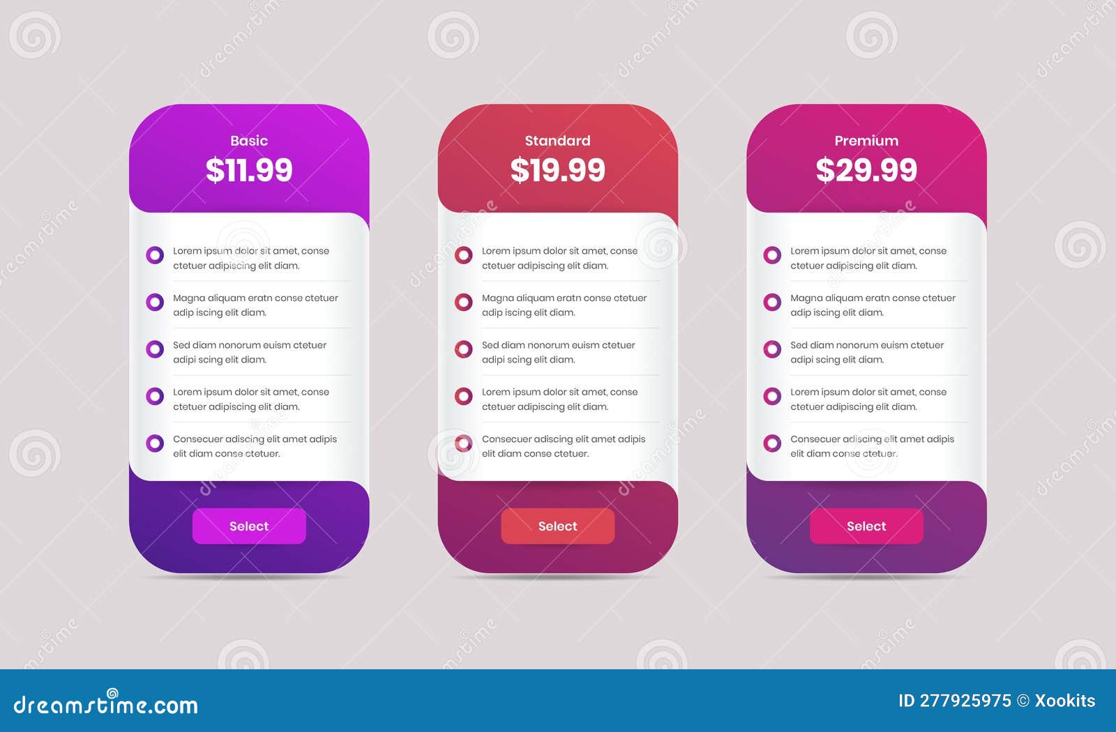 Colorful Comparison Pricing Table Template Vector Illustration ... Colorful Comparison Pricing Table Template Vector Illustration ...