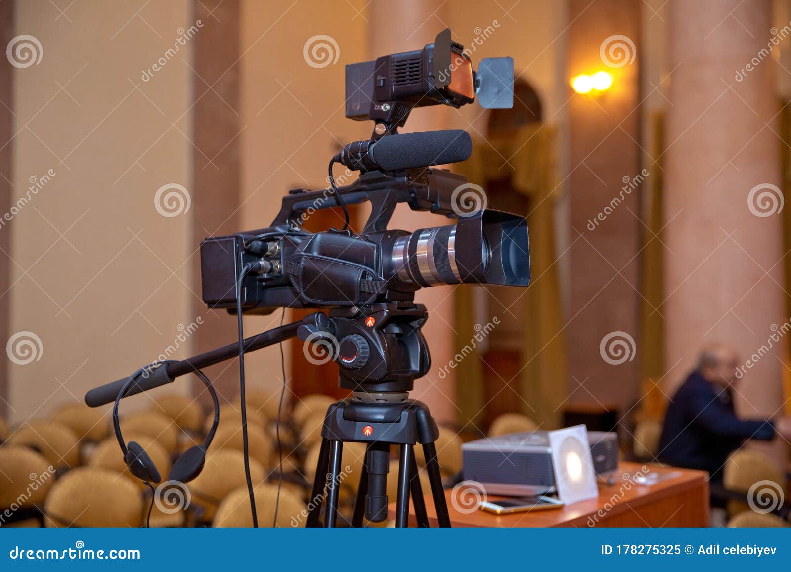 Professional Production Video Camera. Video Camera Set on a Tripod with ...
