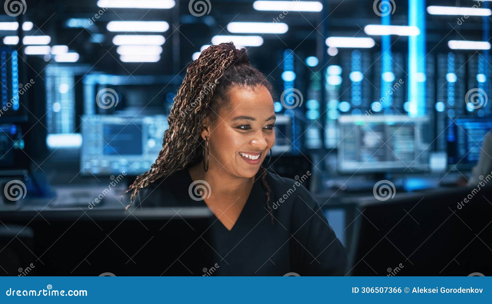Professional It Programer Working In Data Center On Desktop Computer With Two Displays While