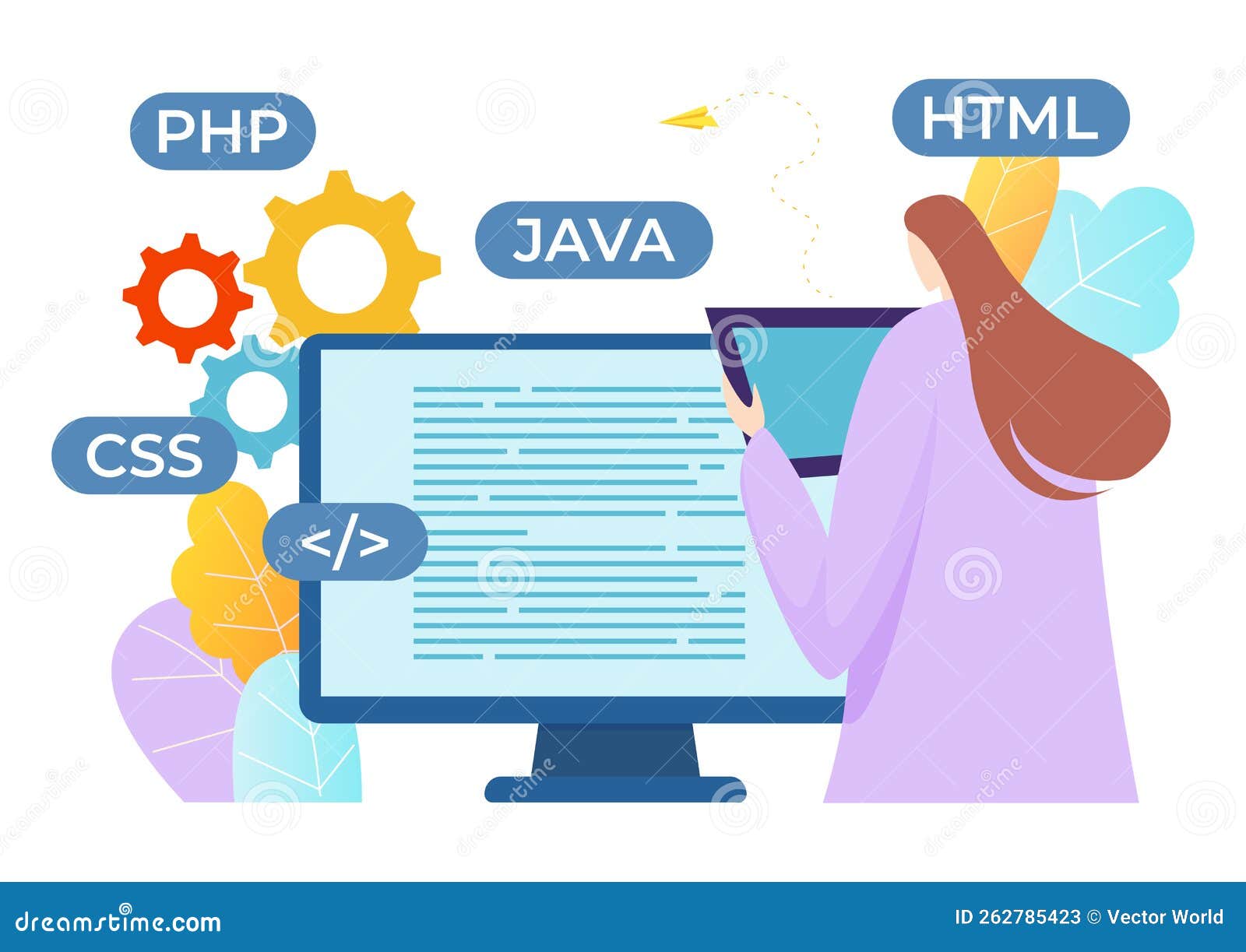 Professional Programmer Woman Character, Development Software Programming Language Flat Vector ...