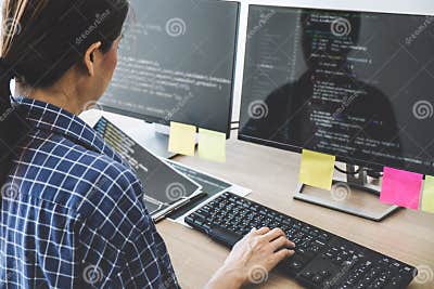 Professional Programmer Working at Developing Programming and Website Working in a Software ...