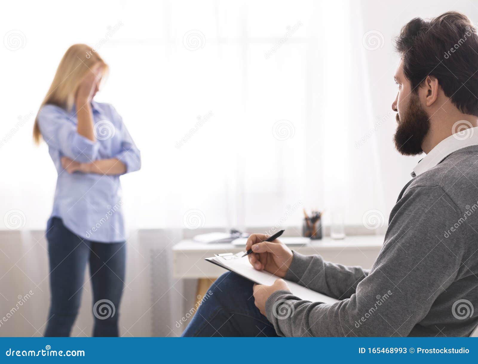 Professional Psychologist Noting Female Patient Inner Problems Stock ...