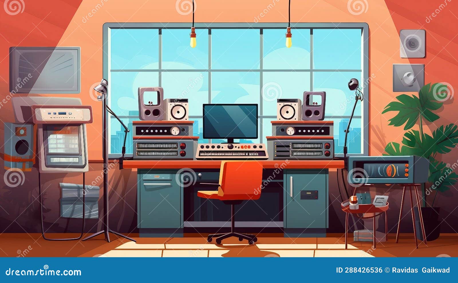 Professional Radio Production Studio Room Interior Illustration AI ...