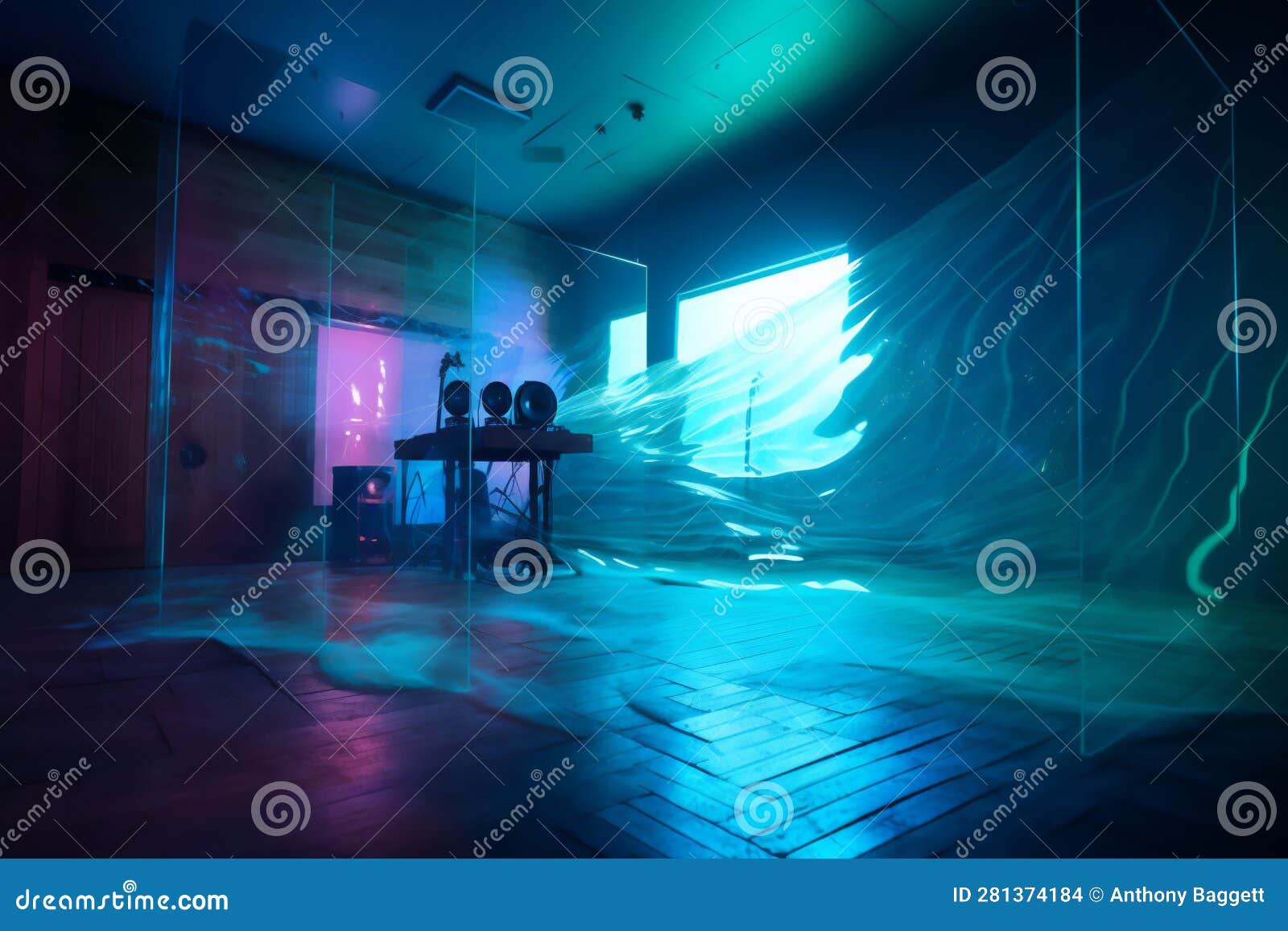 Professional Recording Studio Equipment in a Blue Virtual Environment ...