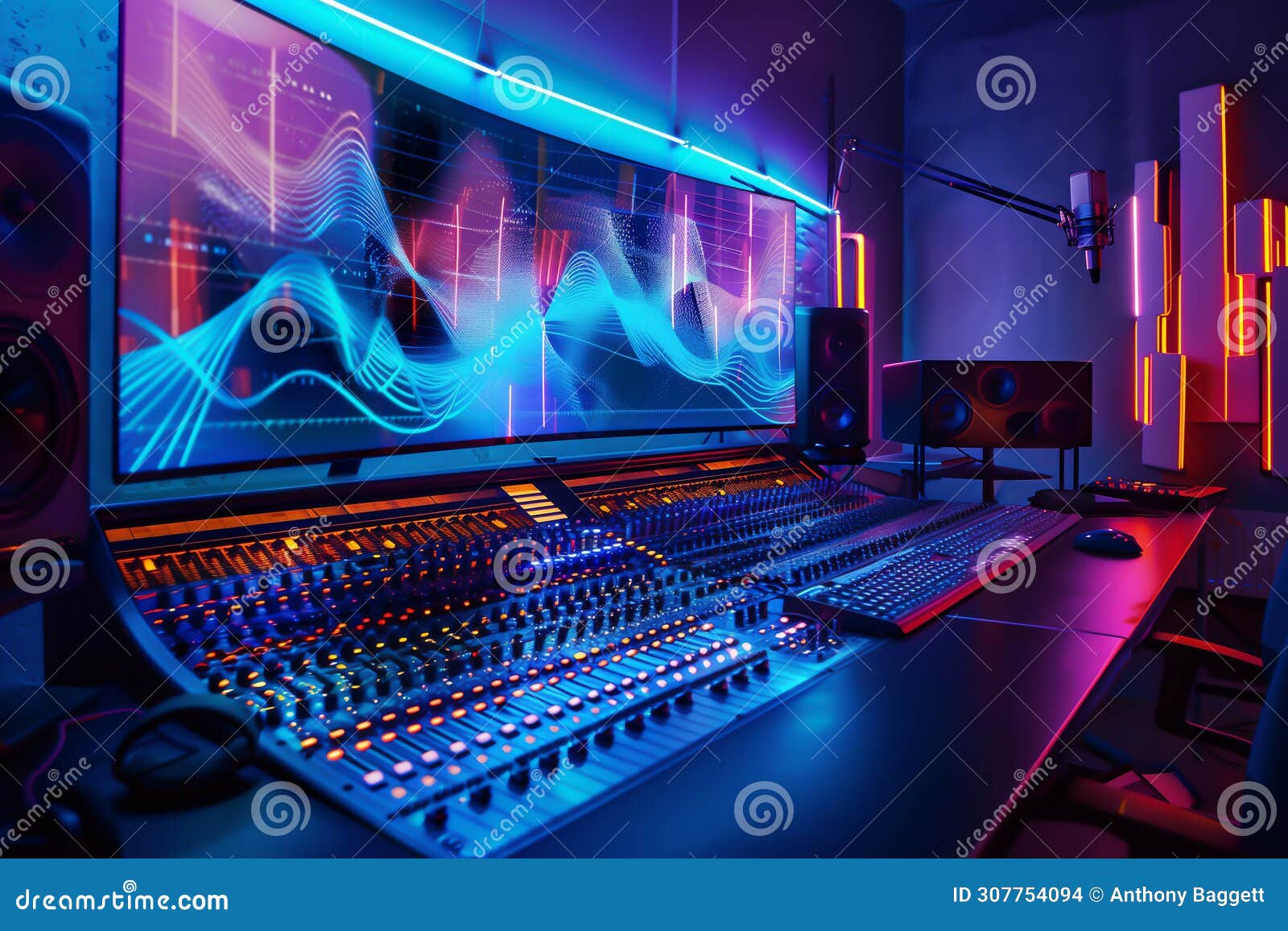 Professional Recording Studio Equipment in a Blue Virtual Environment ...