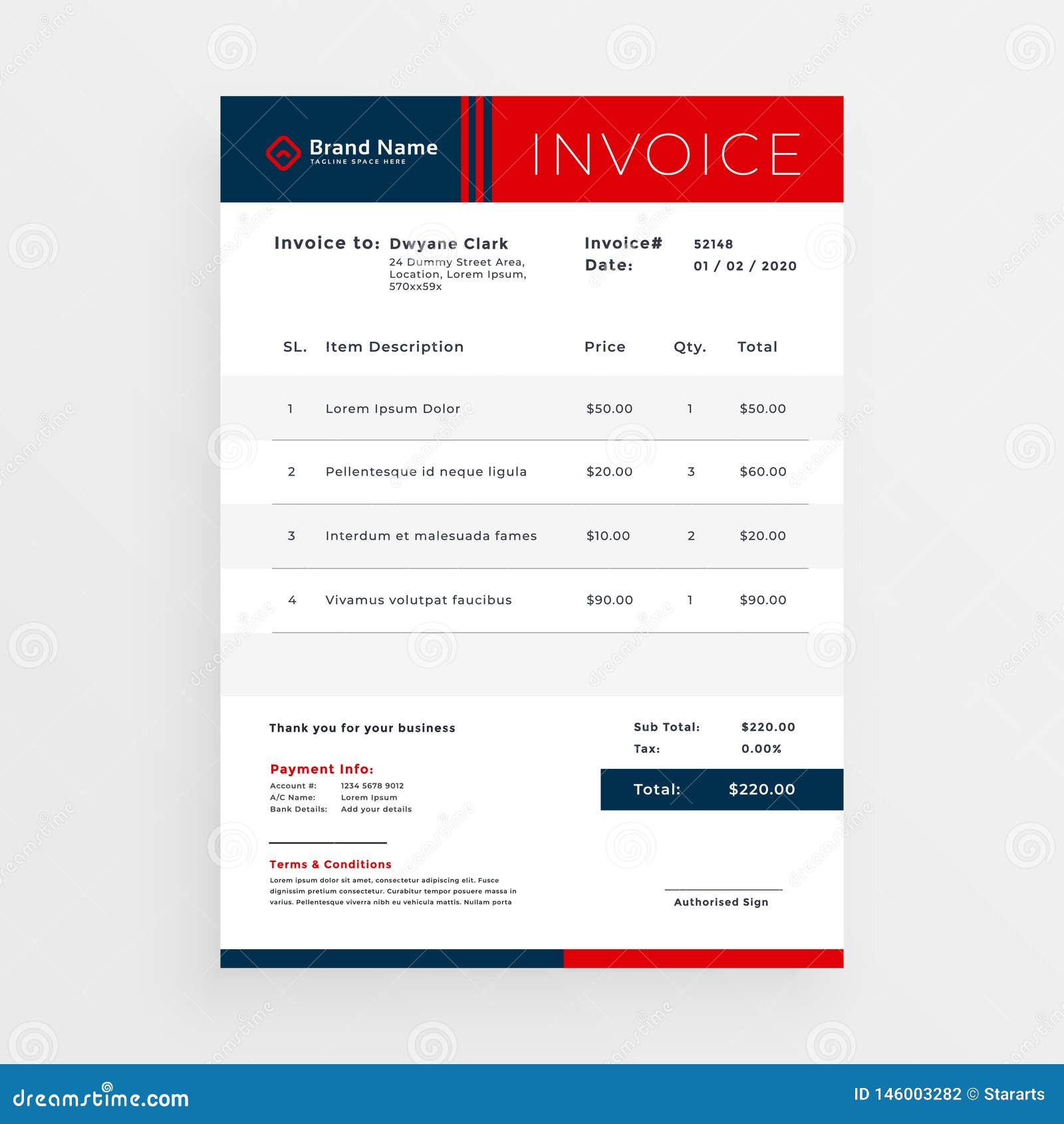 Professional Red Invoice Template Design Stock Vector - Illustration of ...