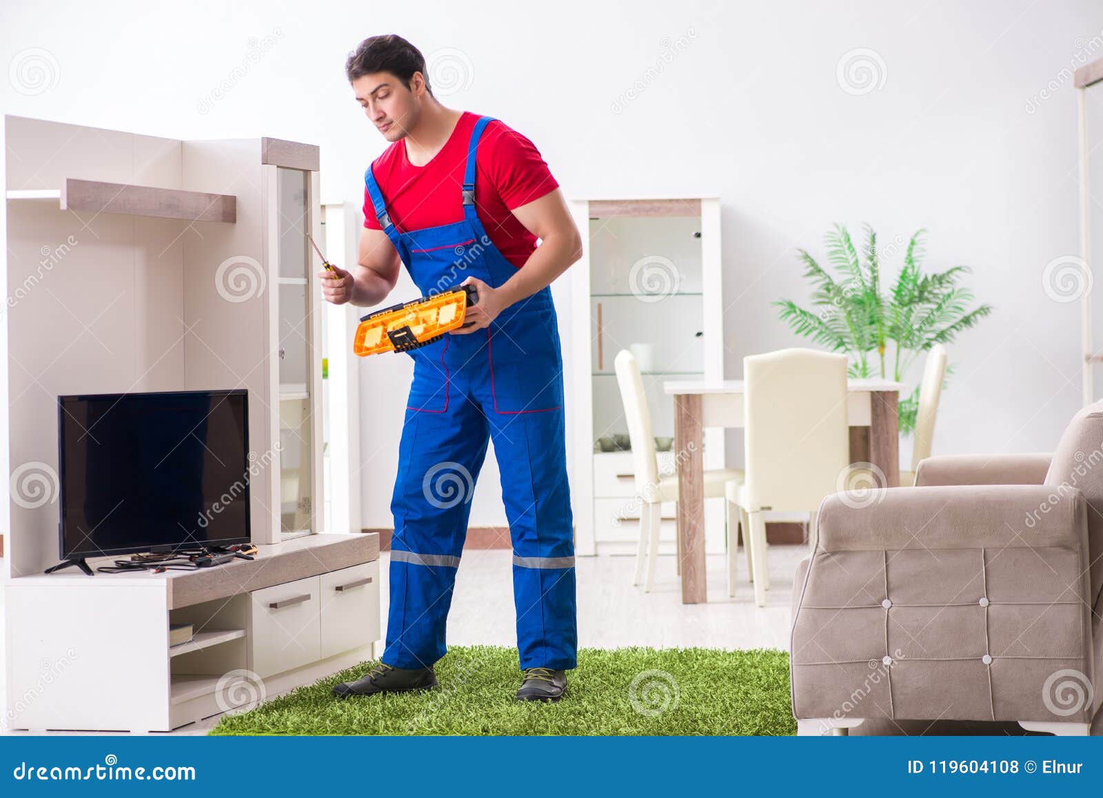 The Professional Repair Engineer Repairing Broken Tv Stock Photo ...