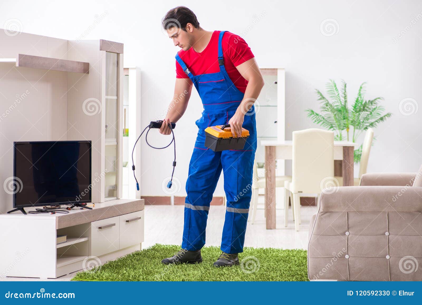 The Professional Repair Engineer Repairing Broken Tv Stock Photo ...