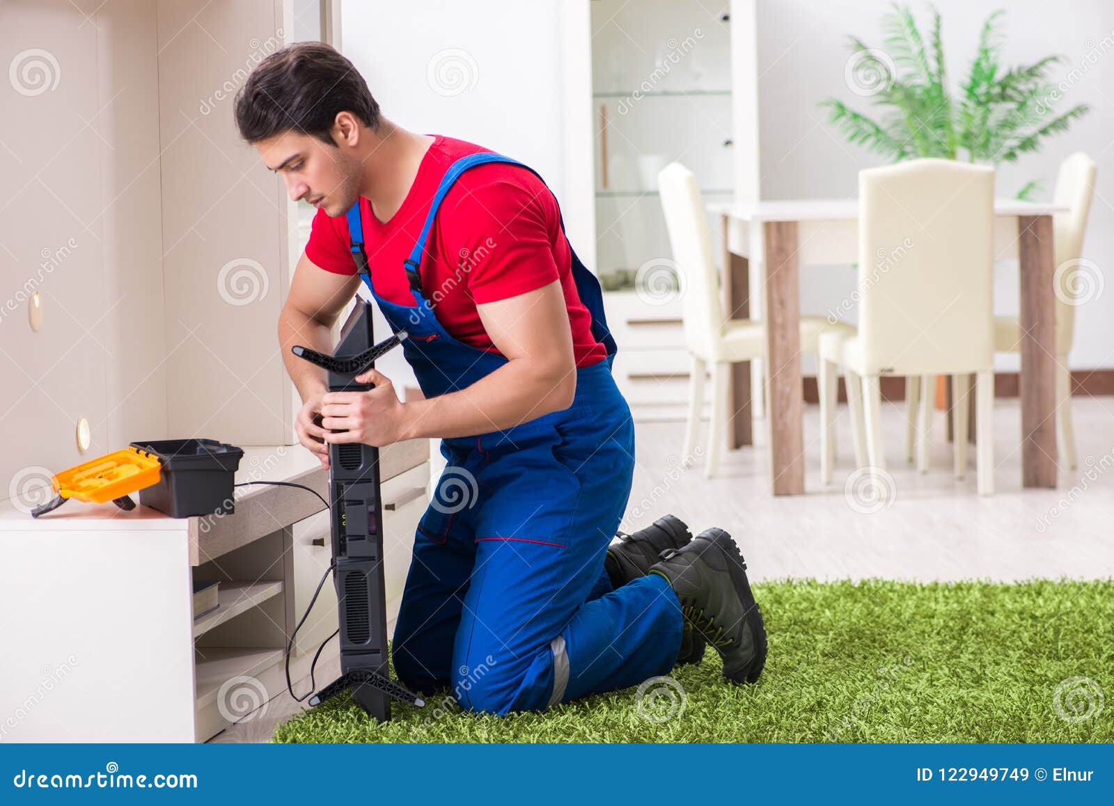 The Professional Repair Engineer Repairing Broken Tv Stock Image ...