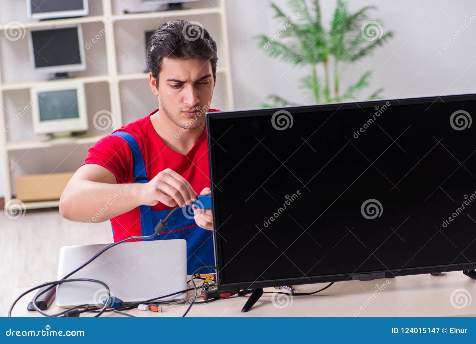 The Professional Repair Engineer Repairing Broken Tv Stock Image ...