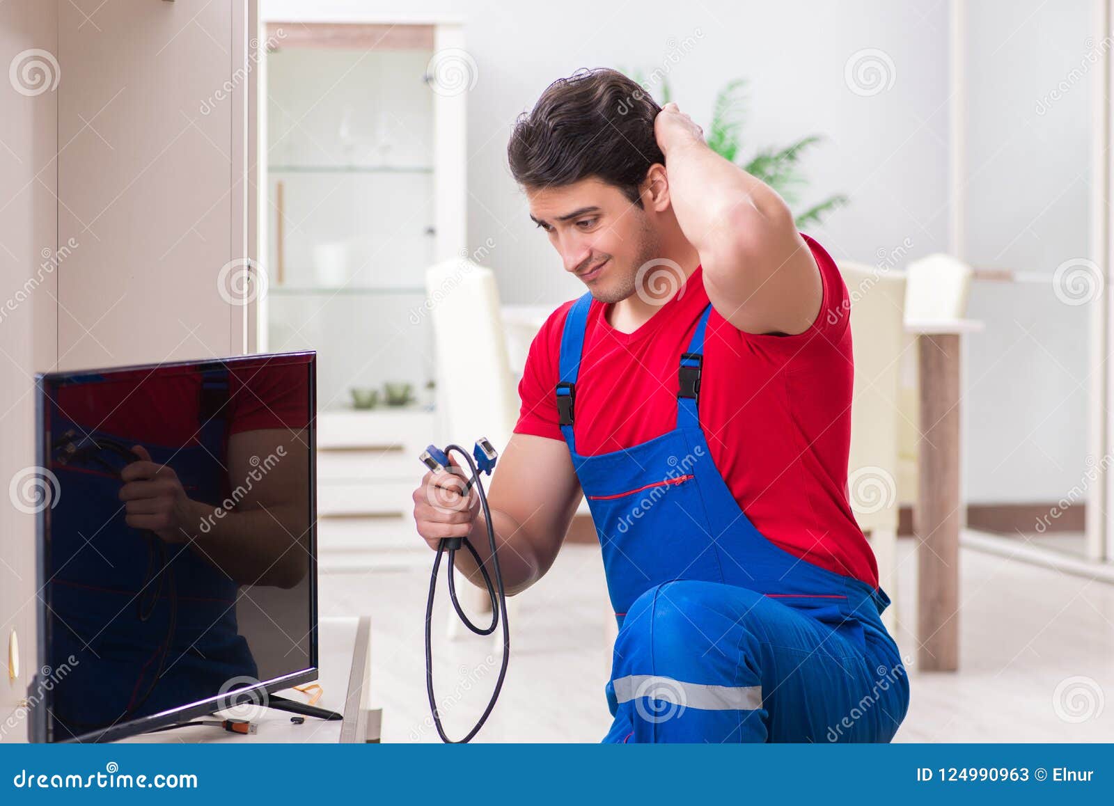 The Professional Repair Engineer Repairing Broken Tv Stock Image ...
