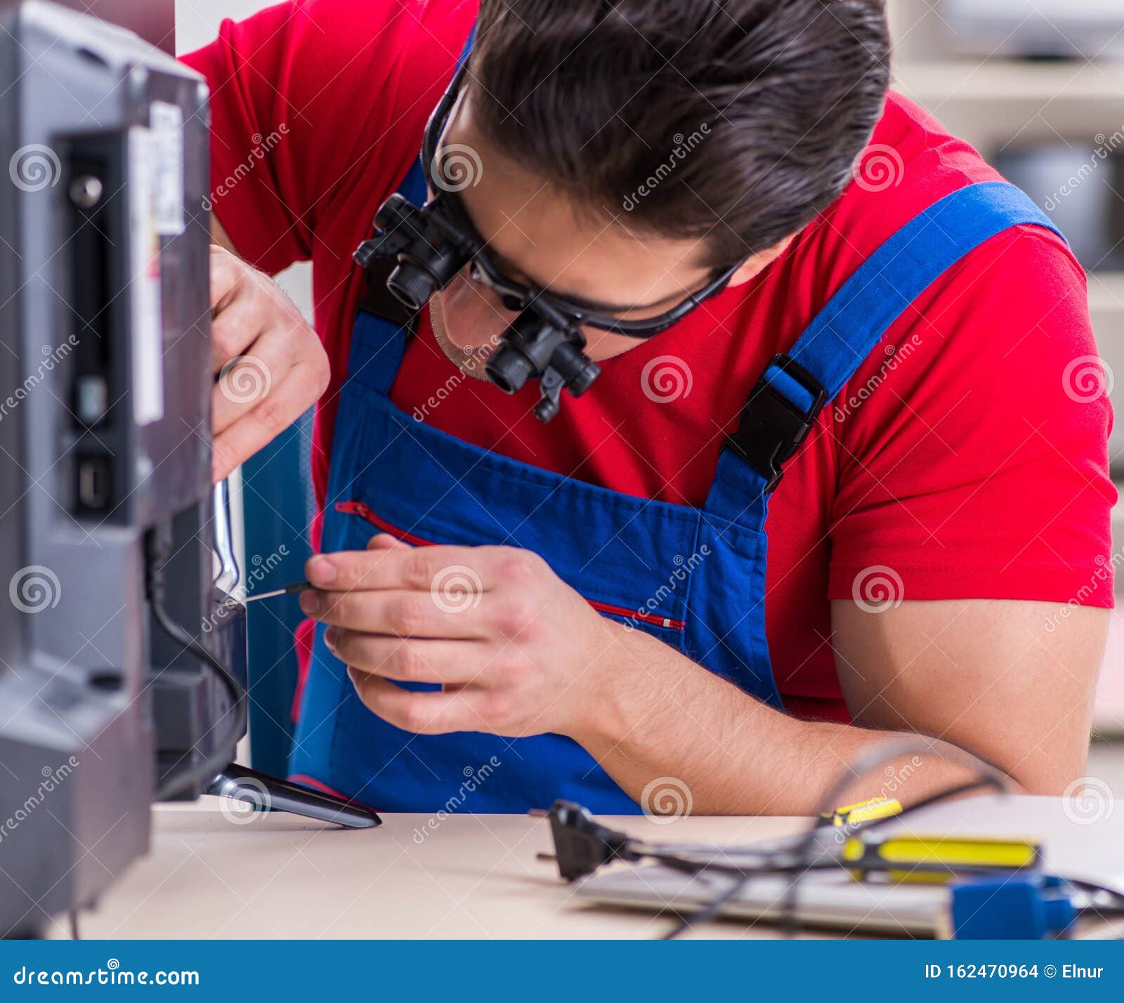 Professional Repair Engineer Repairing Broken Tv Stock Photo - Image of ...