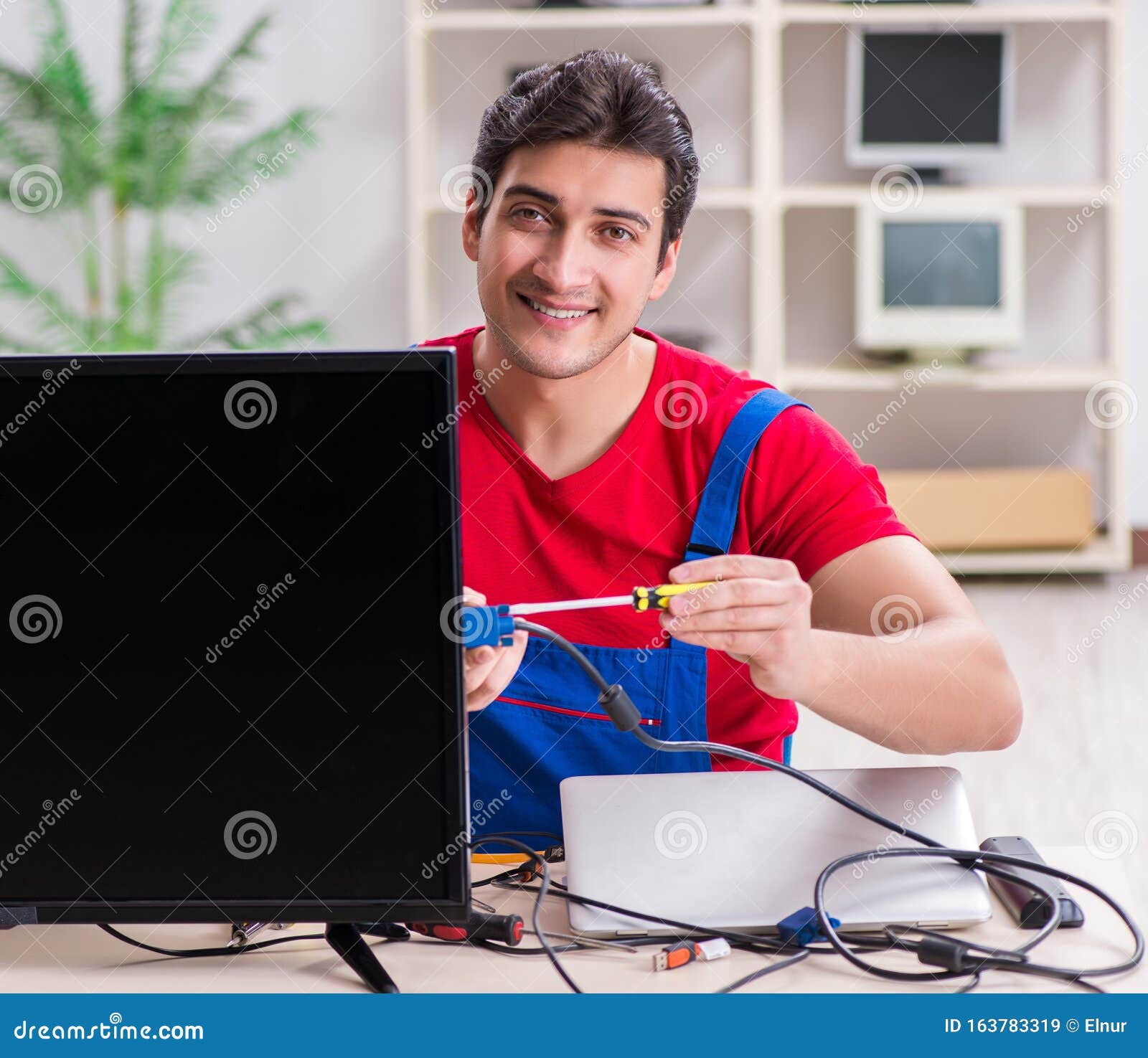 Professional Repair Engineer Repairing Broken Tv Stock Image - Image of ...