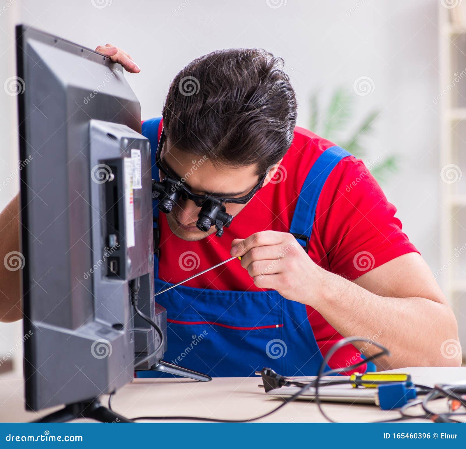 Professional Repair Engineer Repairing Broken Tv Stock Photo - Image of ...