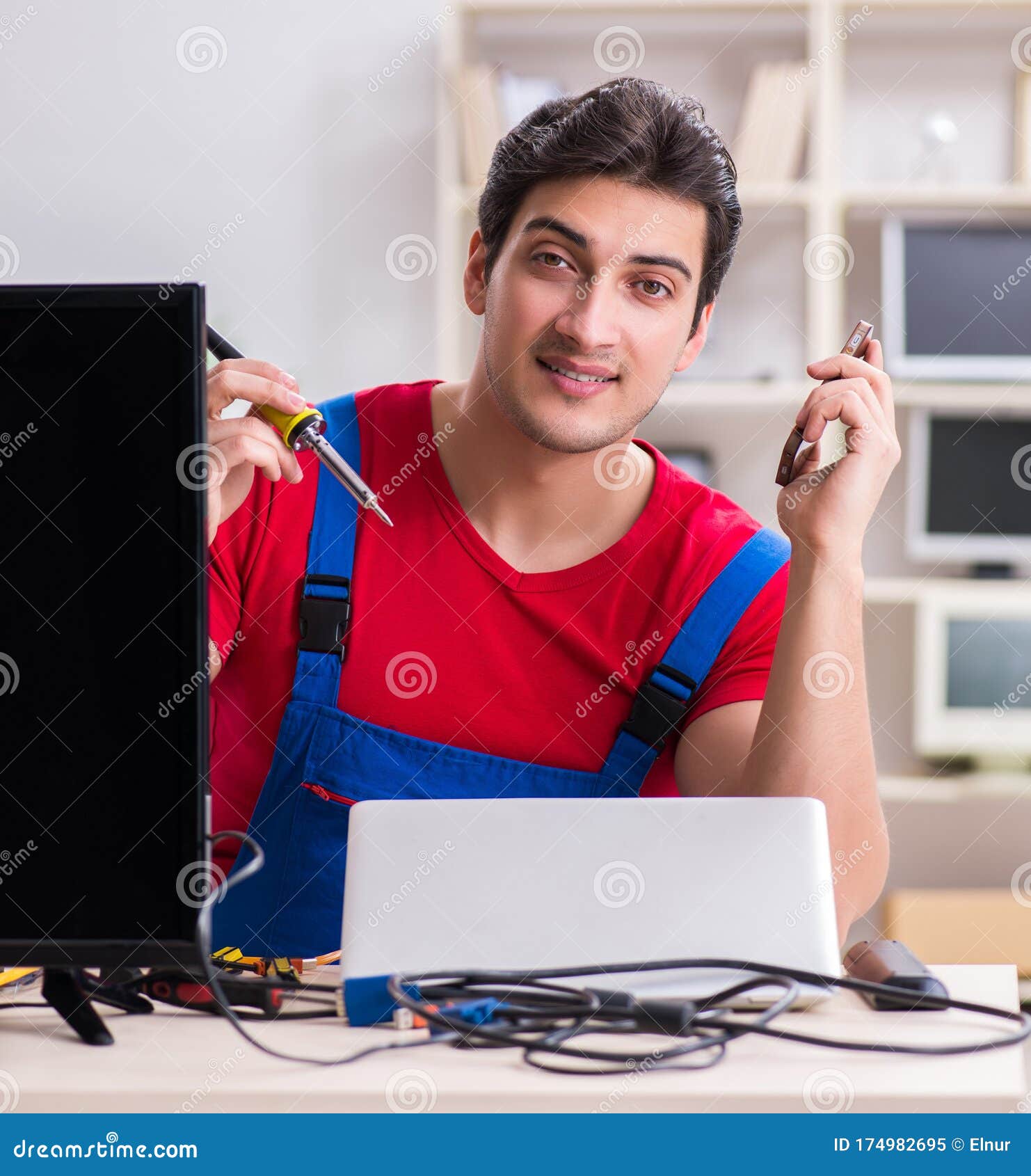 Professional Repair Engineer Repairing Broken Tv Stock Image - Image of ...