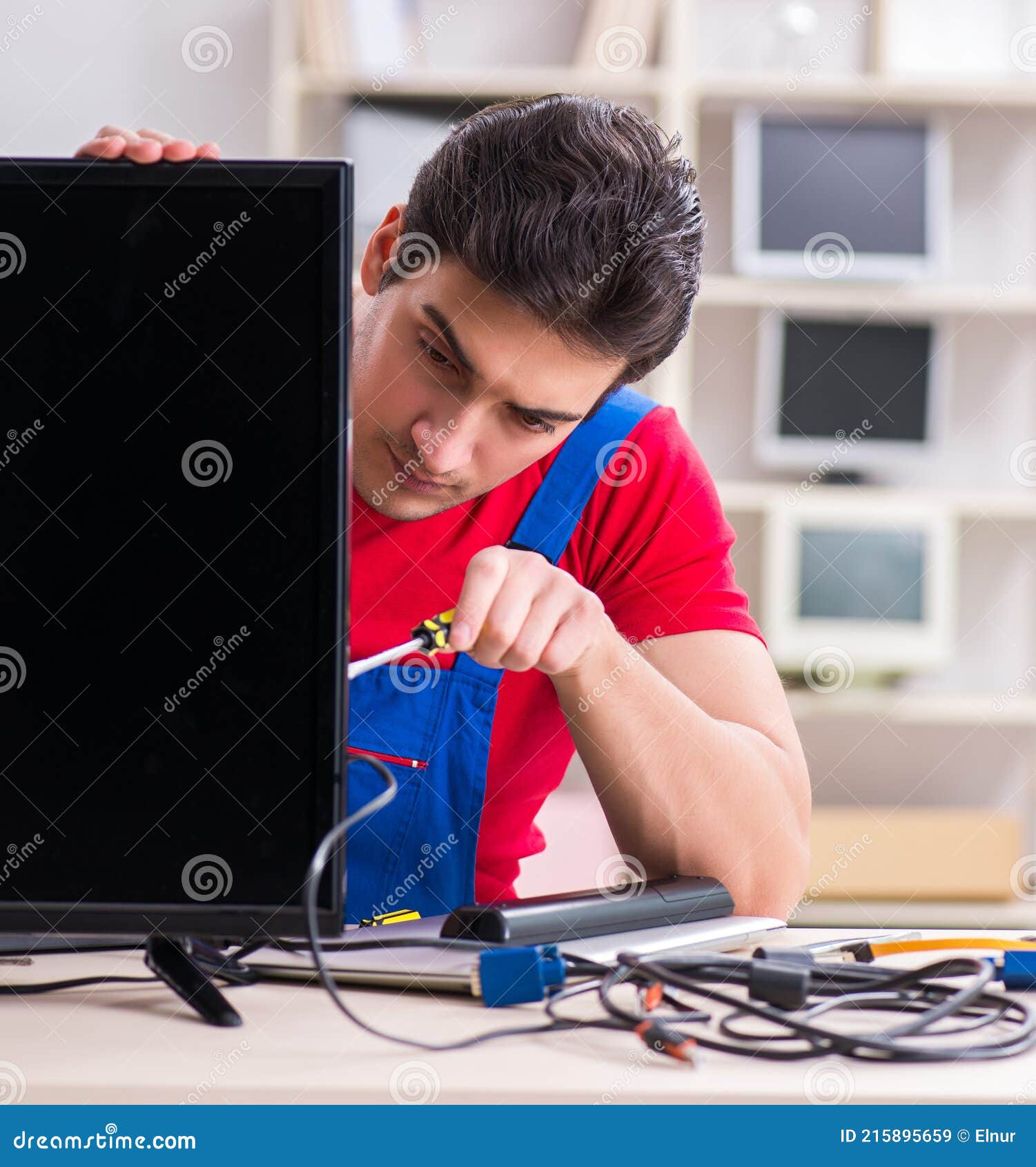 Professional Repair Engineer Repairing Broken Tv Stock Image - Image of ...