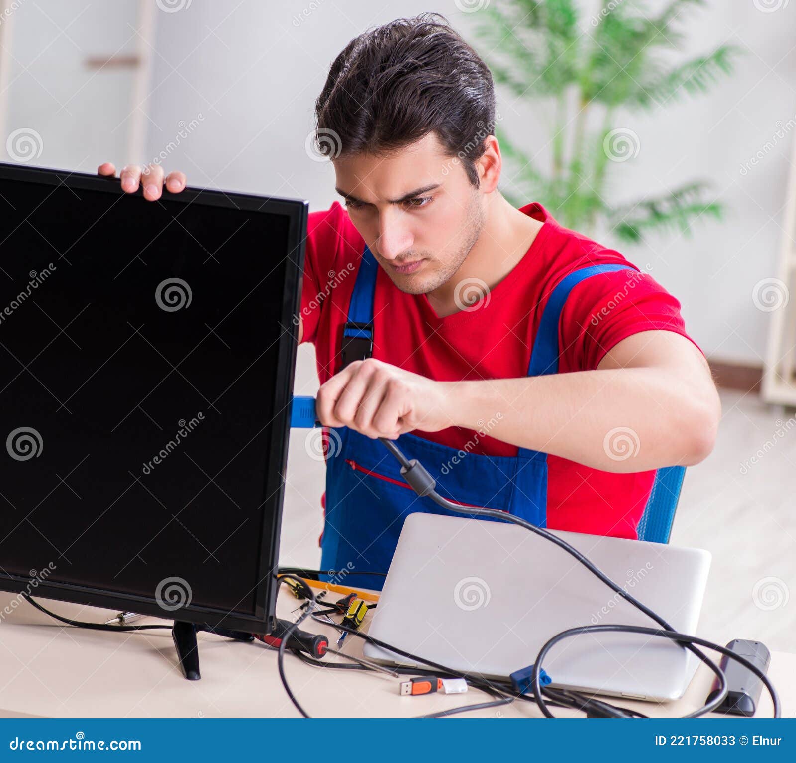 Professional Repair Engineer Repairing Broken Tv Stock Image - Image of ...