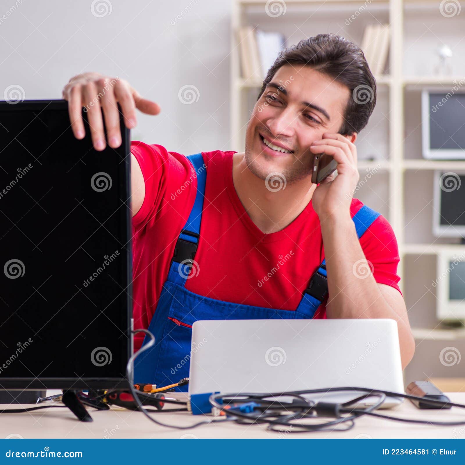 Professional Repair Engineer Repairing Broken Tv Stock Image - Image of ...