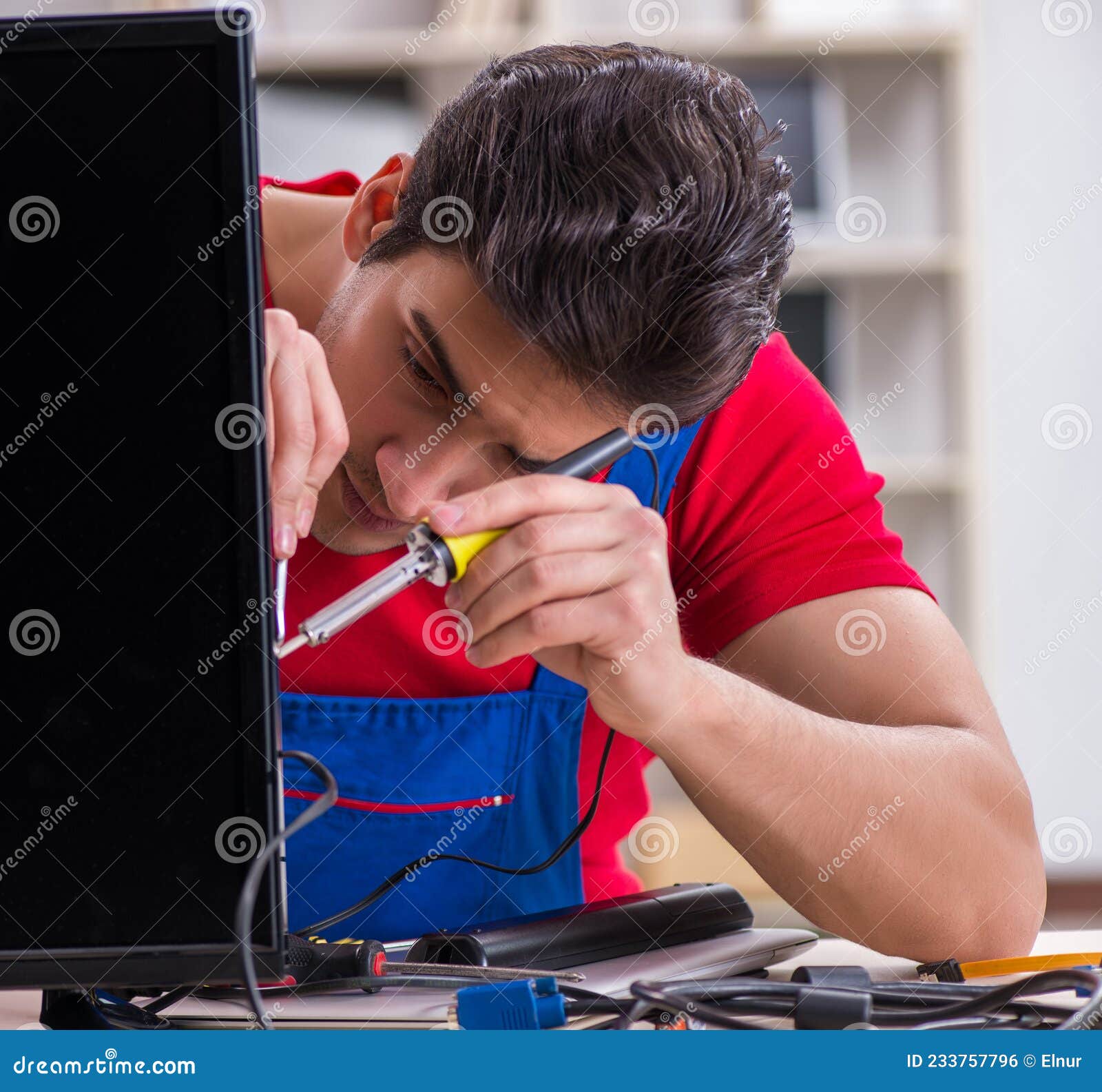 Professional Repair Engineer Repairing Broken Tv Stock Photo - Image of ...